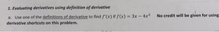Solved 1. Evaluating derivatives using definition of | Chegg.com