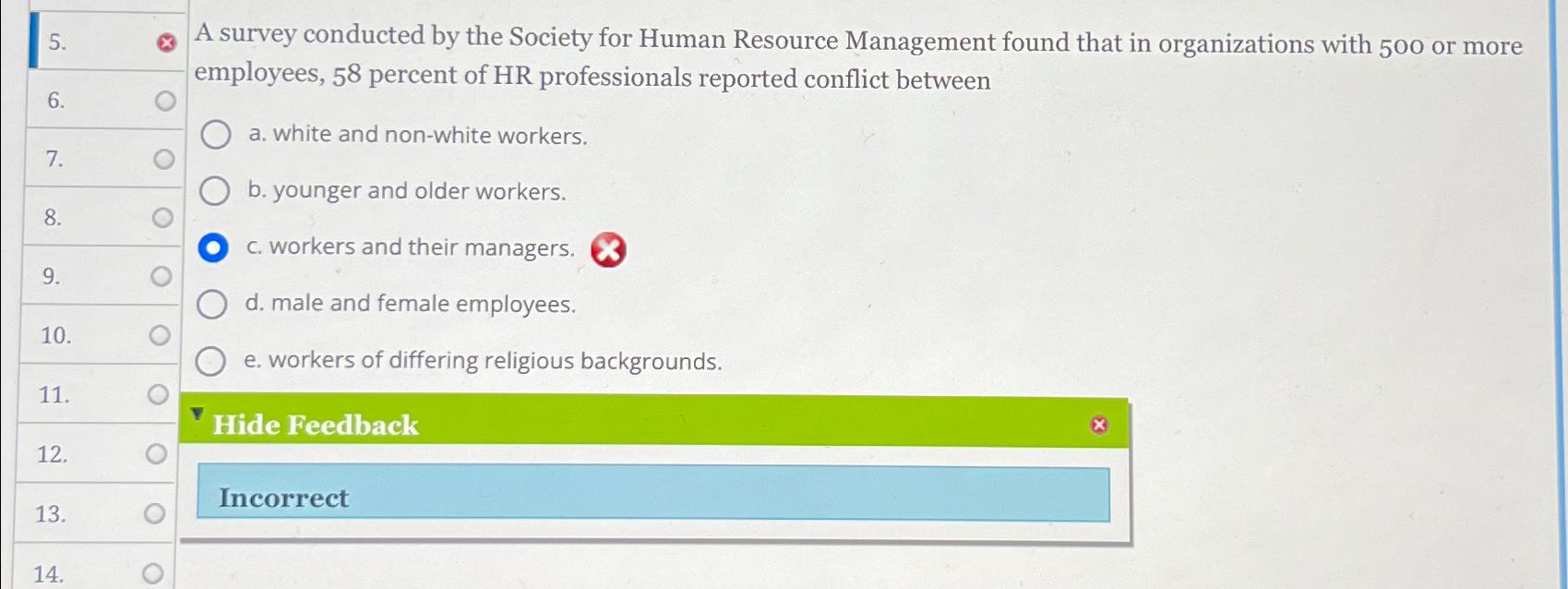 Solved A survey conducted by the Society for Human Resource | Chegg.com