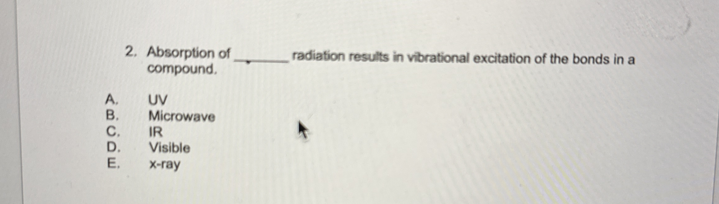 Solved Absorption of q, ﻿radiation results in vibrational | Chegg.com