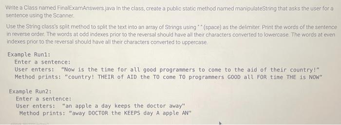 Solved Write a Class named FinalExamAnswers java In the | Chegg.com