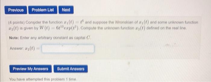 Solved (4 points) Consider the function x1(t)=t4 and suppose | Chegg.com