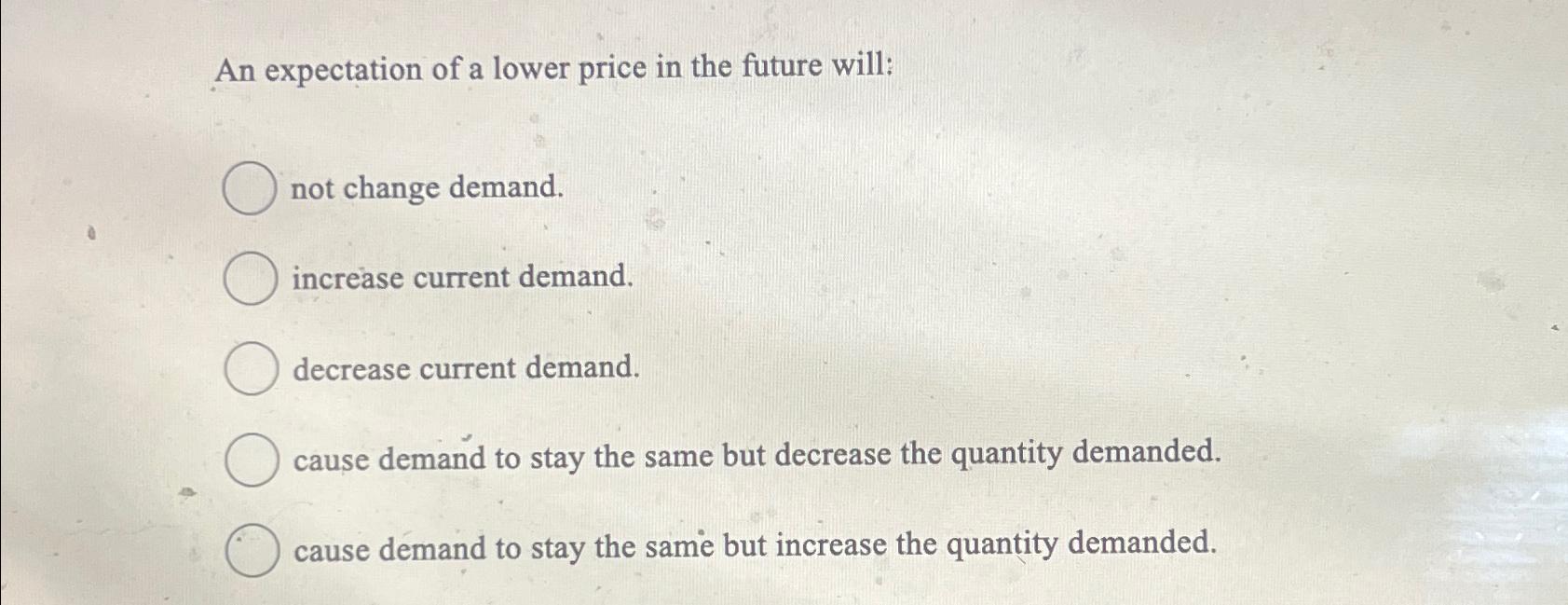 Solved An expectation of a lower price in the future | Chegg.com