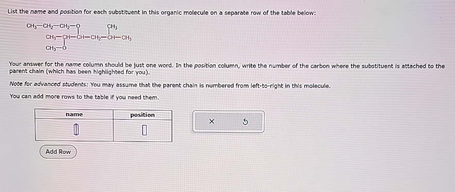 Solved List the name and position for each substituent in | Chegg.com
