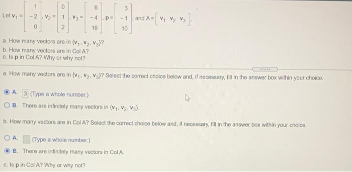 Solved 1 0 6 3 Let V2 -2 V2 V, p- -1 and A= 2 16 10 a. How | Chegg.com
