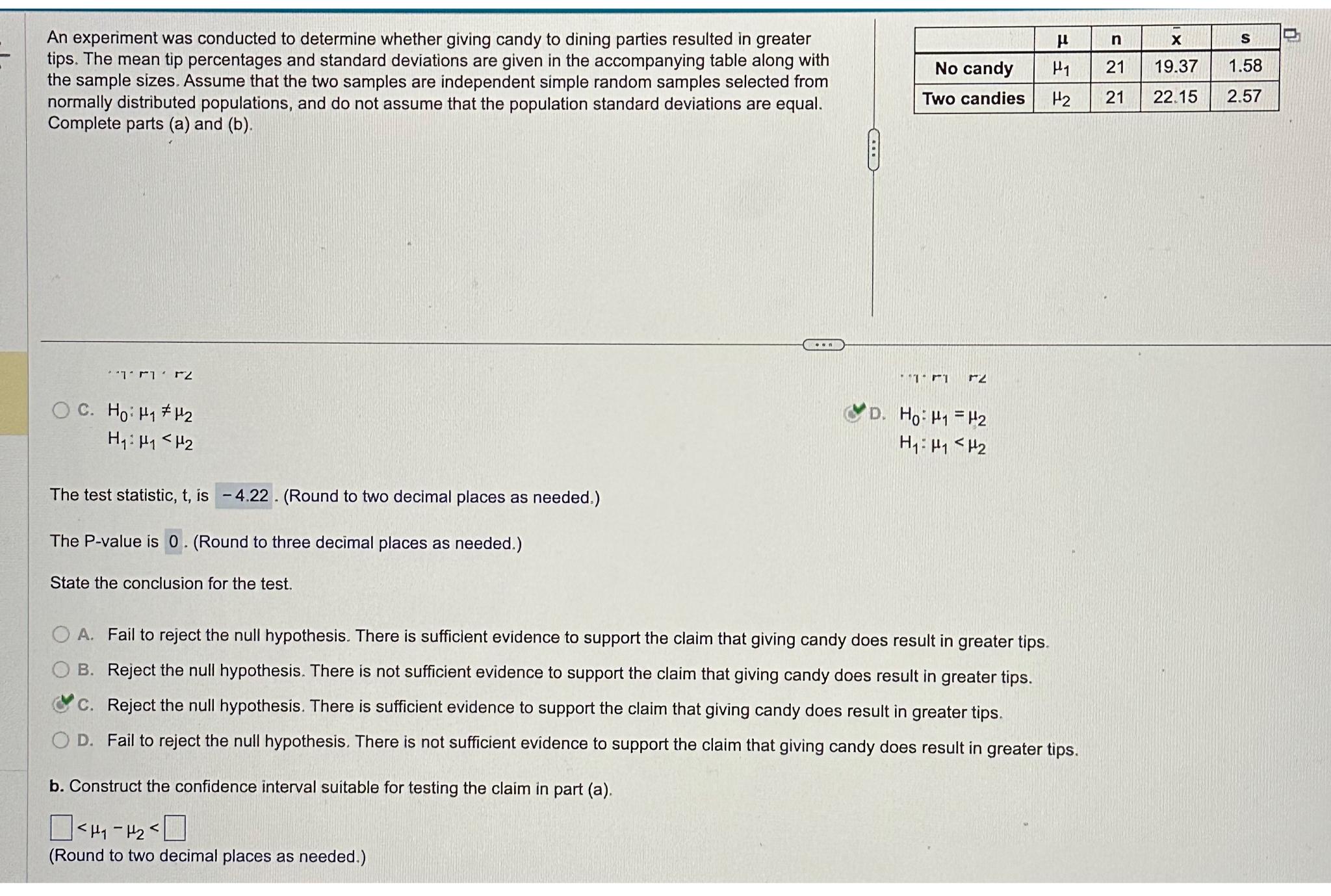 An experiment was conducted to determine whether | Chegg.com