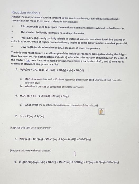 Solved Reaction Analysis Among the many chemical species | Chegg.com