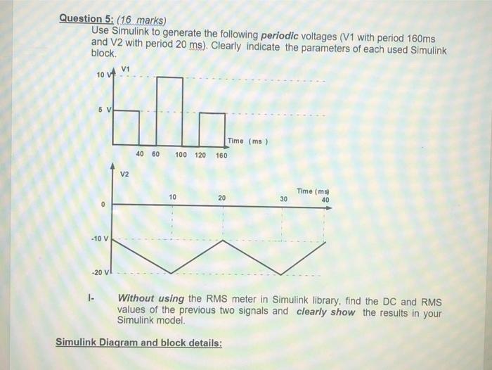 Solved Question 5: (16 marks) Use Simulink to generate the | Chegg.com