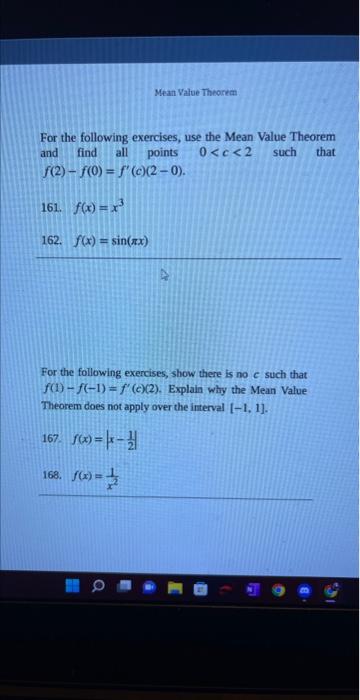 Solved For the following exercises, use the Mean Value | Chegg.com