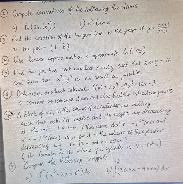 Solved 2) Compute derivatives of the following functions a) | Chegg.com