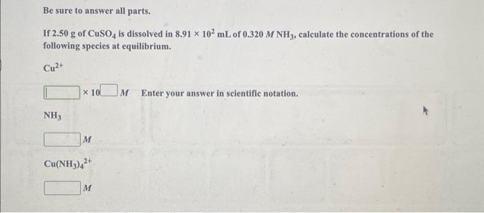 Solved If 2.50 g of CuSO4 is dissolved in 8.91×102 mL of | Chegg.com