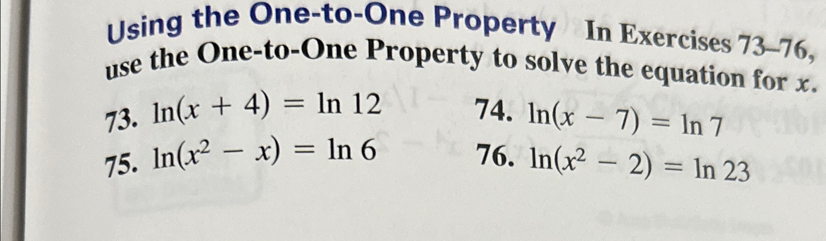Solved Using the One-to-One Property In Exercises 73-76, | Chegg.com