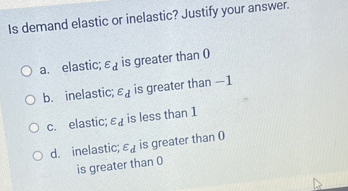 Solved Is demand elastic or inelastic? Justify your | Chegg.com