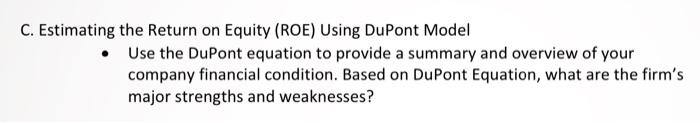 Solved C. Estimating the Return on Equity (ROE) Using DuPont | Chegg.com