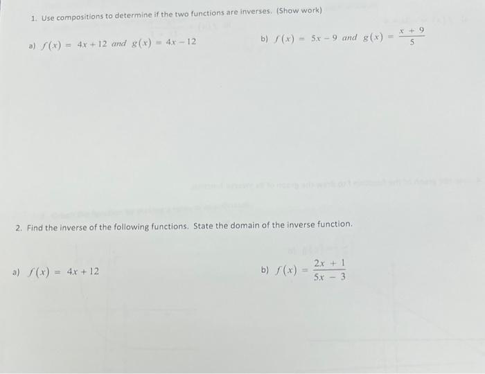 Solved 1. Use compositions to determine if the two functions | Chegg.com