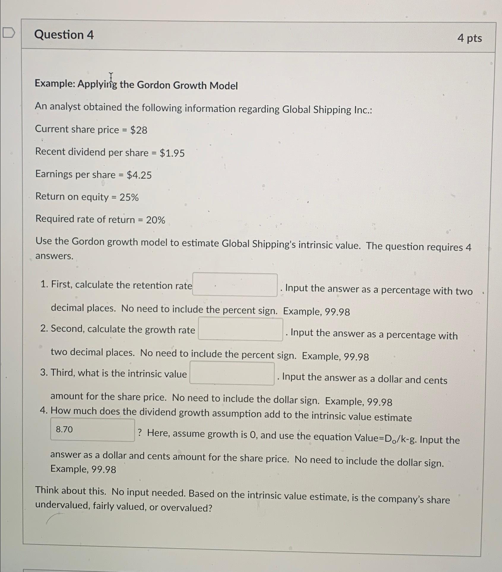 Solved Question 44 ﻿ptsExample: Applyinig the Gordon Growth | Chegg.com