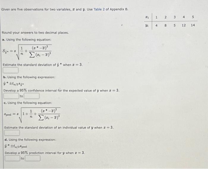 Solved Given are five observations for two variables, x and | Chegg.com