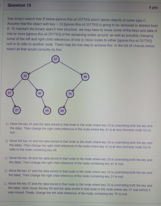 Solved Question 15 5 pts See binary search tree B below | Chegg.com