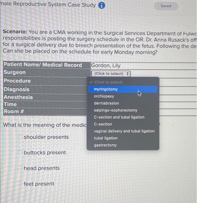Solved emale Reproductive System Case Study Patient Name/ | Chegg.com