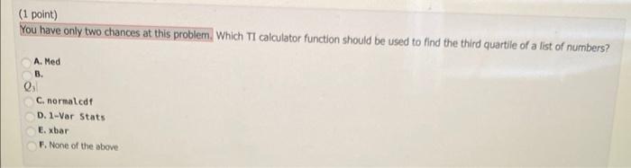 Solved (1 point) You have only one chance at this problem. A | Chegg.com