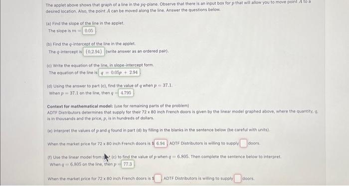 Solved The applet above shows that graph of a line in the | Chegg.com