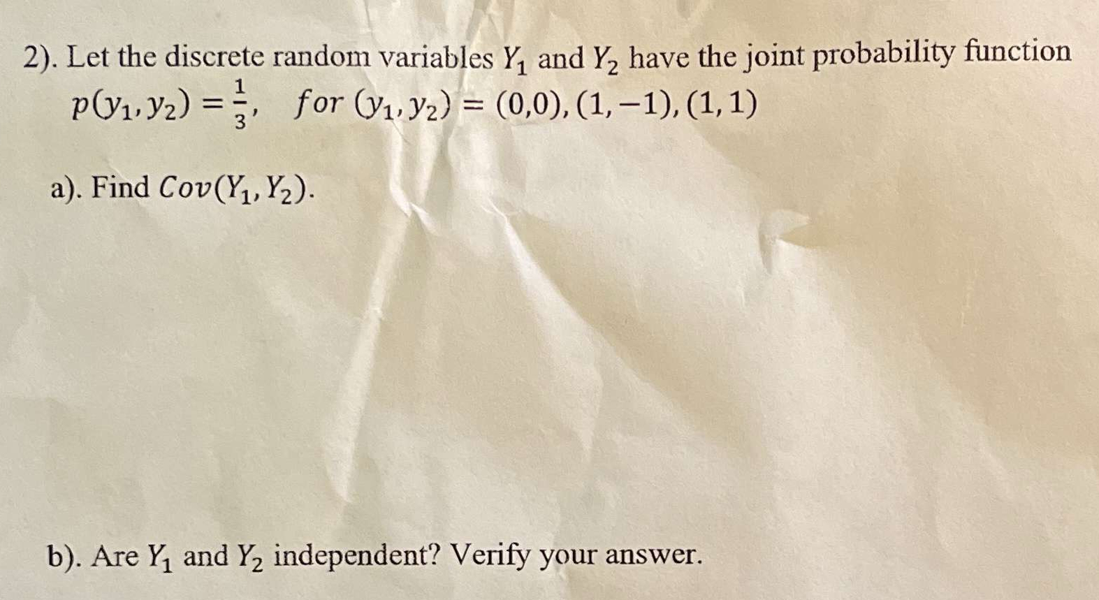 Solved . ﻿Let the discrete random variables Y1 ﻿and Y2 ﻿have | Chegg.com