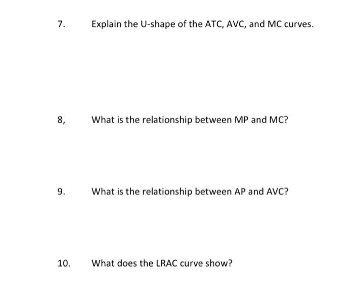 Solved 7. Explain the U-shape of the ATC, AVC, and MC | Chegg.com