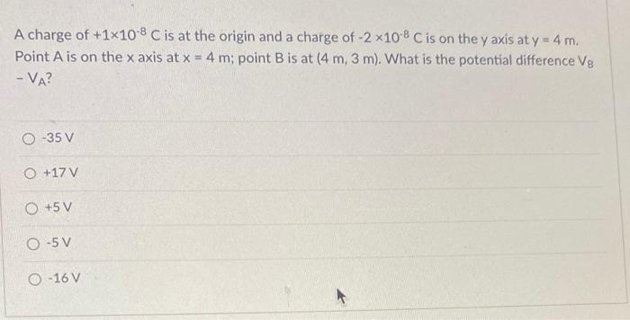 Solved A charge of +1×10−8C is at the origin and a charge of | Chegg.com