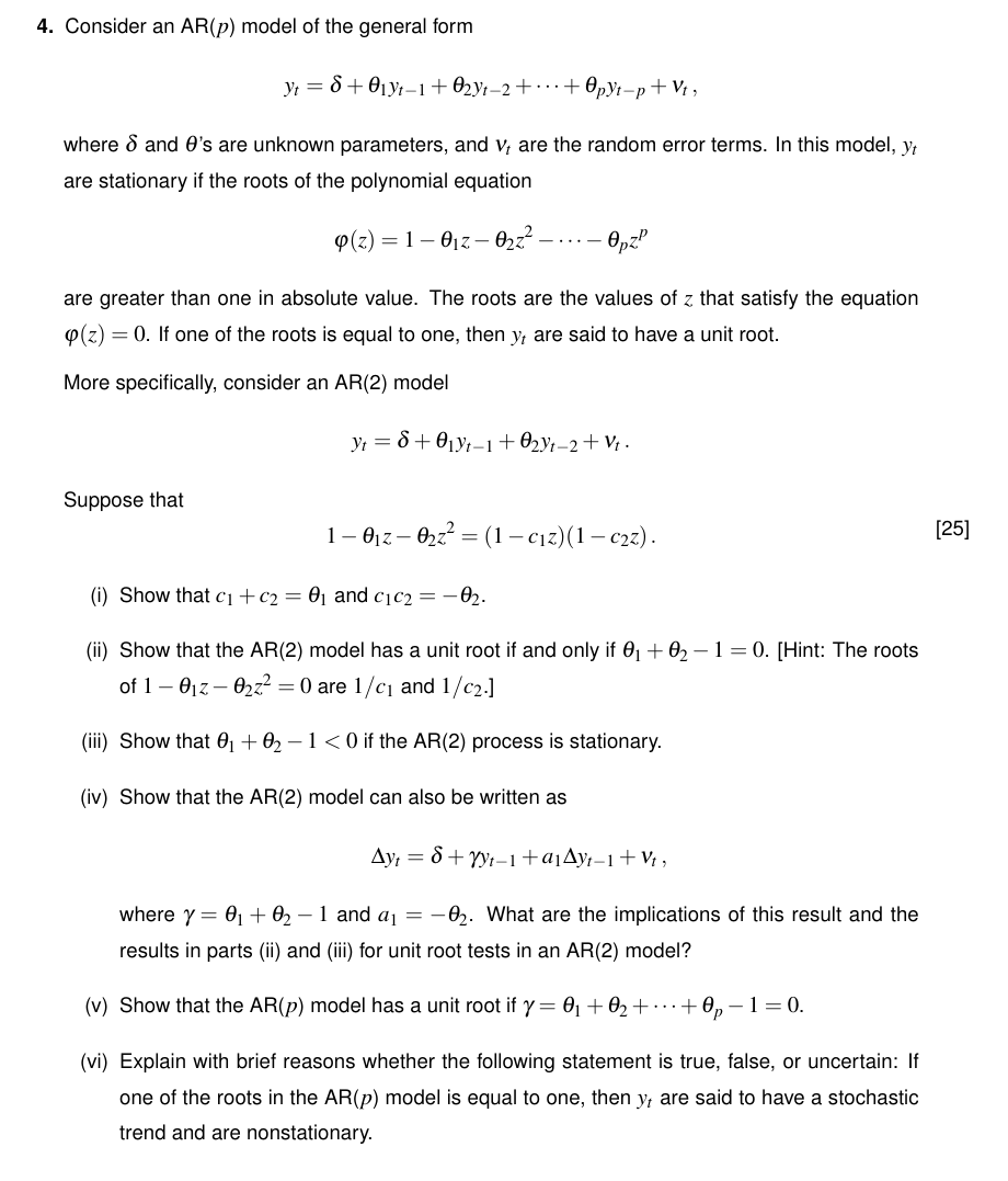 Solved Consider an AR(p) ﻿model of ﻿the general | Chegg.com