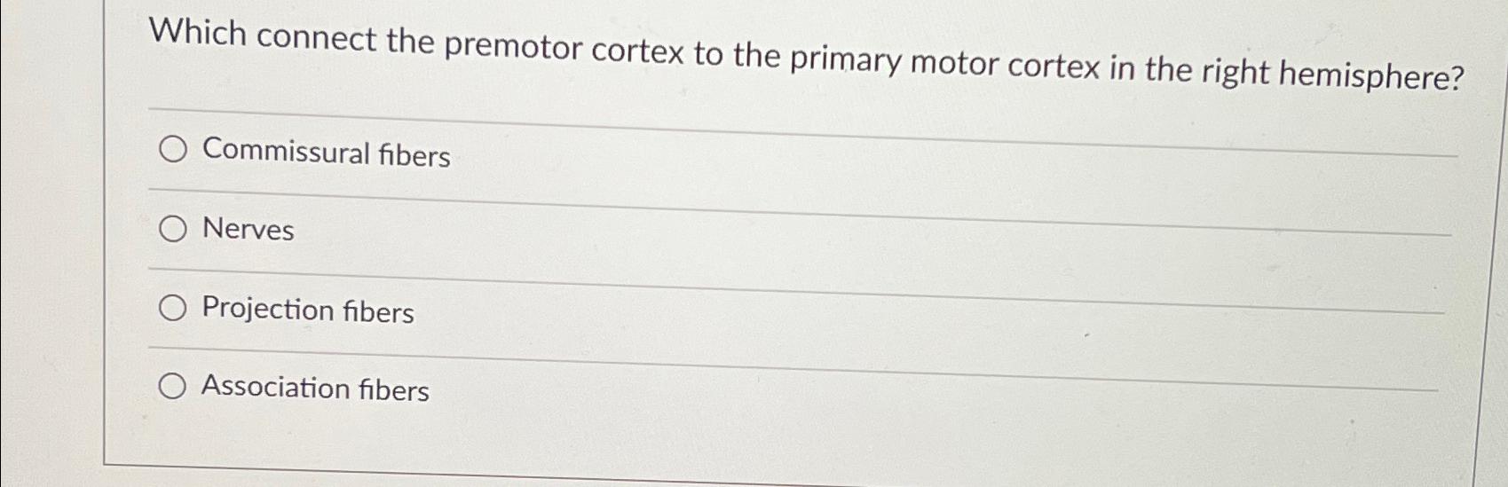 Solved Which connect the premotor cortex to the primary | Chegg.com