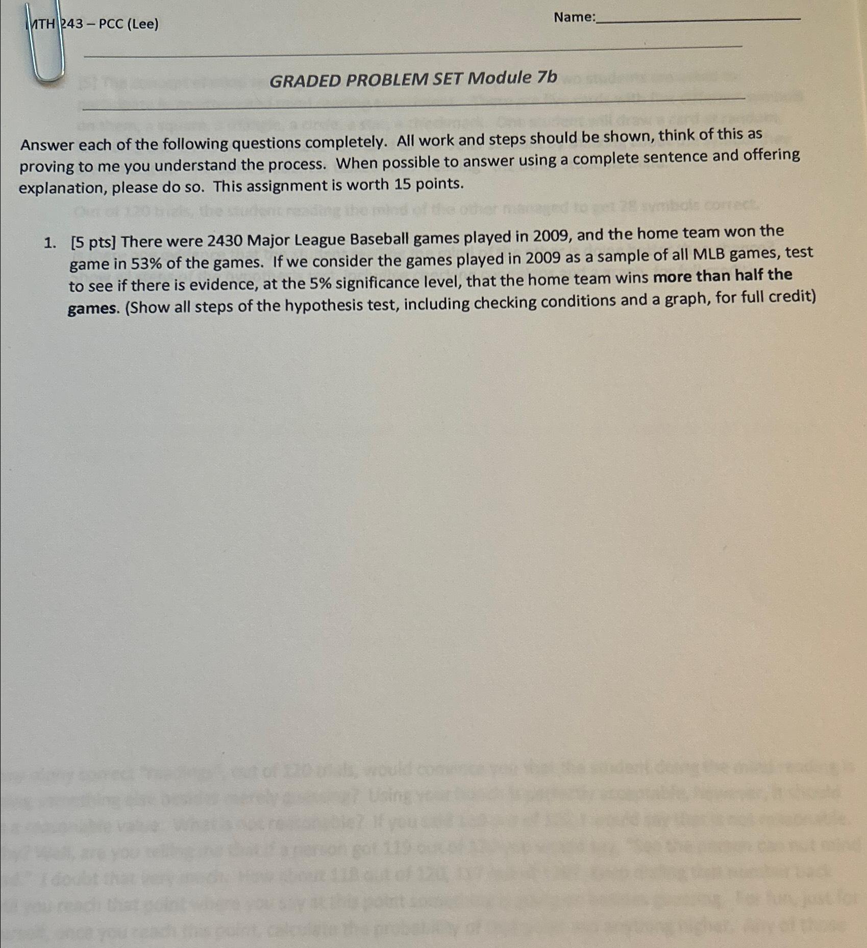 Solved NameGRADED PROBLEM SET Module 7bAnswer each of the | Chegg.com