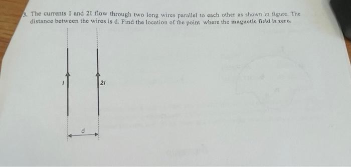 Solved 3. The currents I and 21 flow through two long wires | Chegg.com
