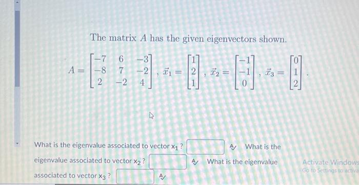 Solved The matrix A has the given eigenvectors shown. | Chegg.com