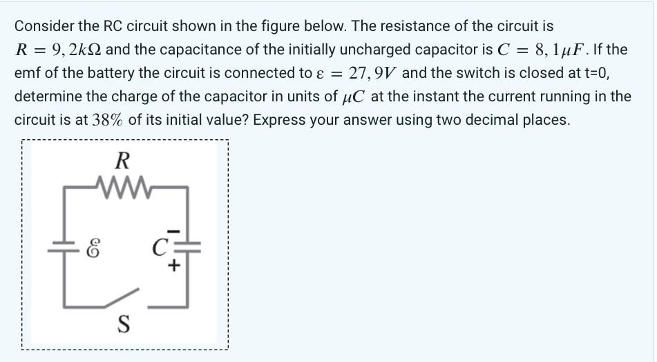 Solved Consider the RC circuit shown in the figure below. | Chegg.com