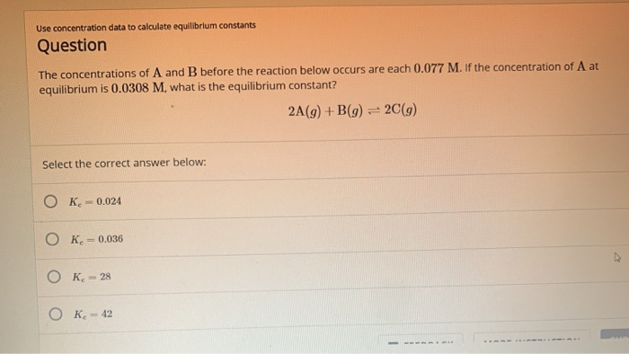 Solved Use concentration data to calculate equilibrium | Chegg.com