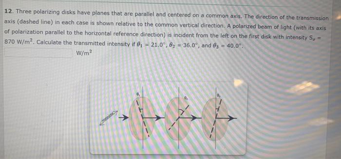 Solved 12. Three polarizing disks have planes that are | Chegg.com