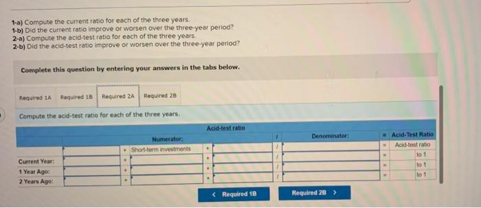 Solved (1-a) Compute the current ratio for each of the three | Chegg.com