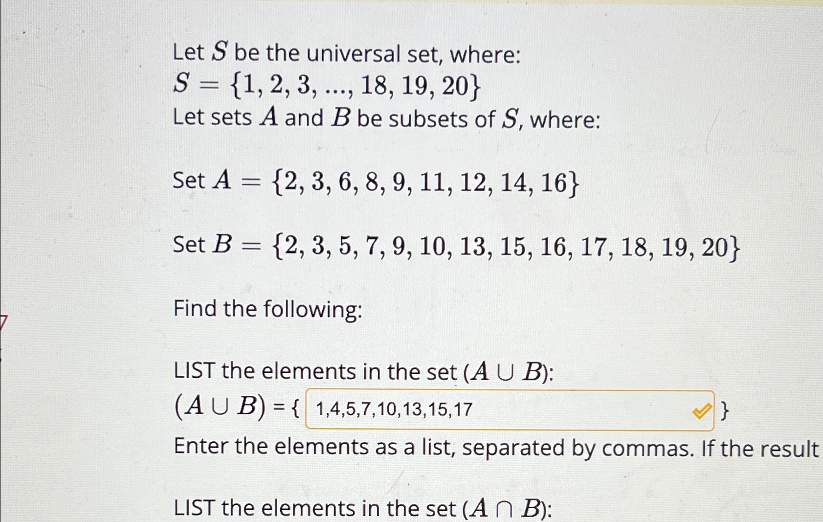 Solved Let S ﻿be the universal set, | Chegg.com