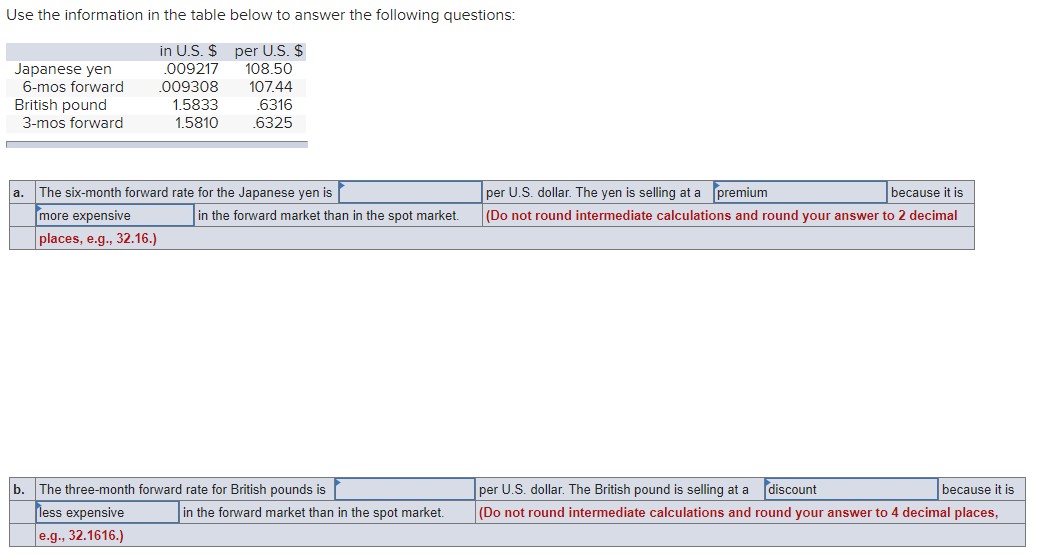 Solved Use the information in the table below to answer the | Chegg.com