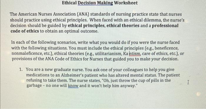 Solved The American Nurses Association (ANA] standards of | Chegg.com