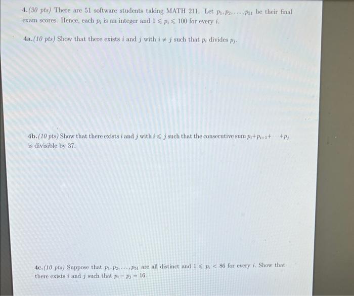 Solved 4.(30 pts) There are 51 software students taking MATH | Chegg.com