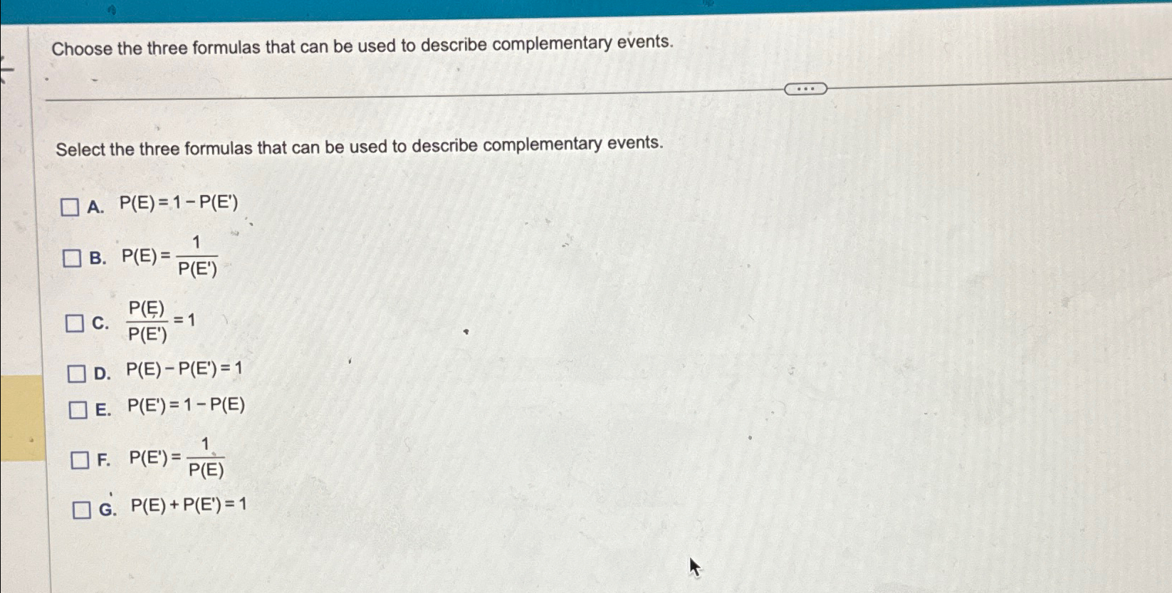 Solved Choose the three formulas that can be used to | Chegg.com