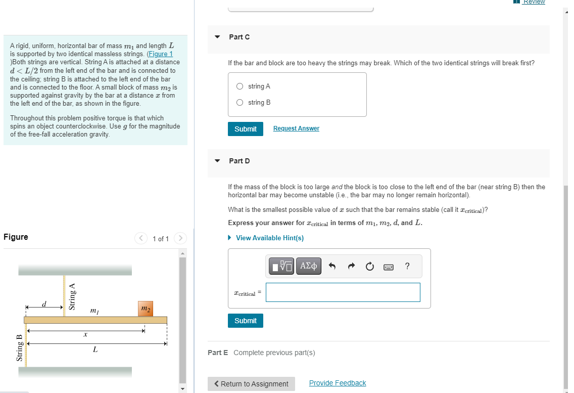 Solved m1A rigid, uniform, horizontal bar of mass m1 ﻿and | Chegg.com