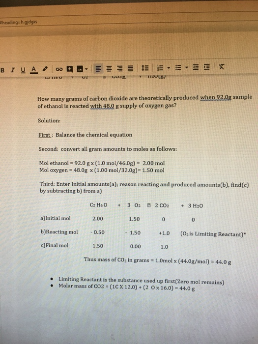 Solved Review Problem: The Oxidation of ethyl alcohol Ethyl | Chegg.com
