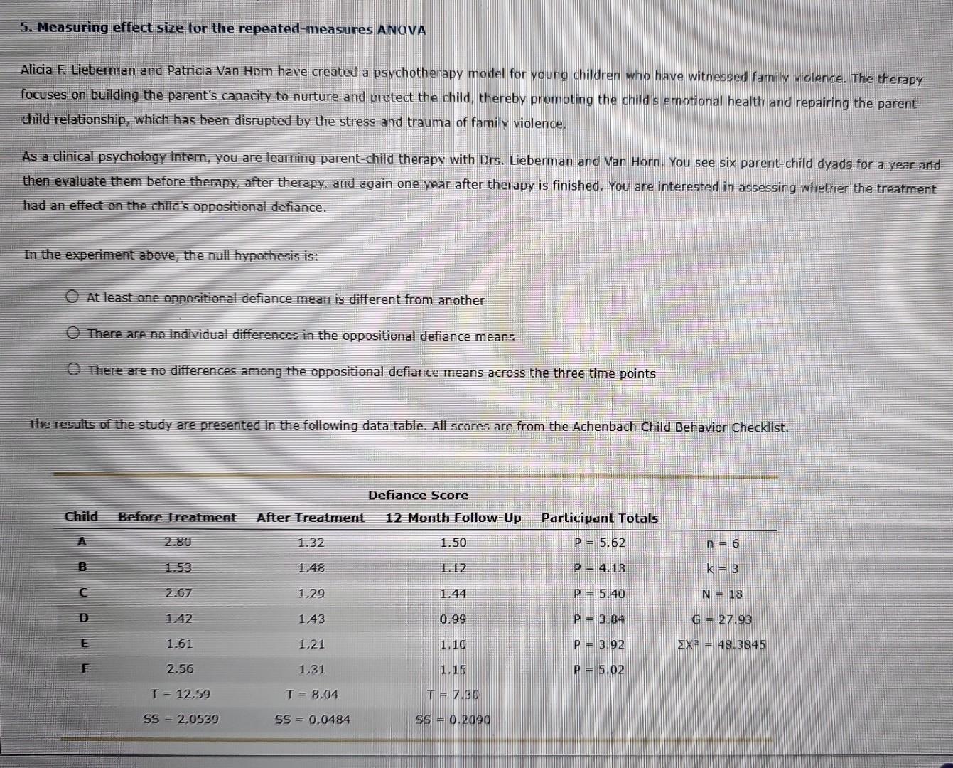 5. Measuring effect size for the repeated-measures | Chegg.com