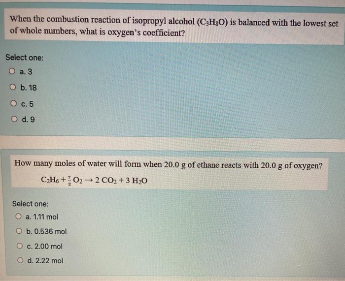 Solved When the combustion reaction of isopropyl alcohol | Chegg.com