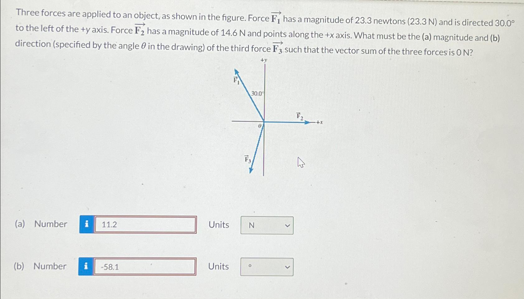 Solved Three forces are applied to an object, as shown in | Chegg.com