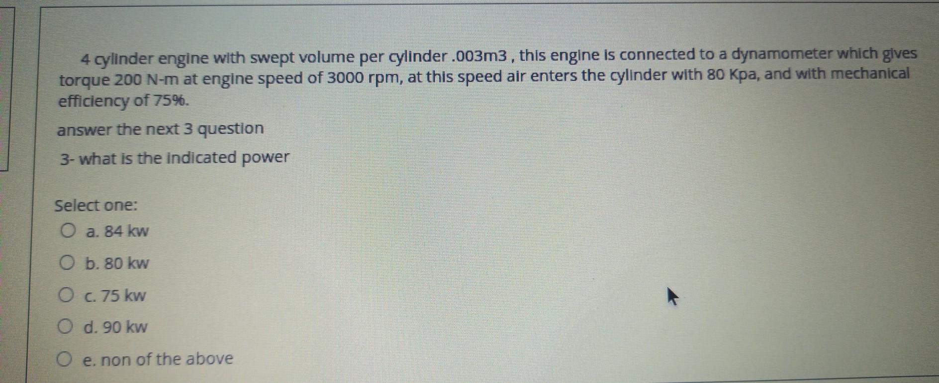 Solved 4 cylinder engine with swept volume per cylinder | Chegg.com
