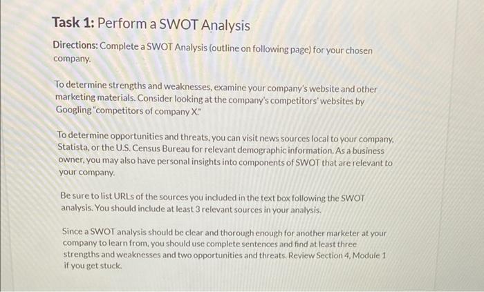 Solved Task 1: Perform a SWOT Analysis Directions: Complete | Chegg.com