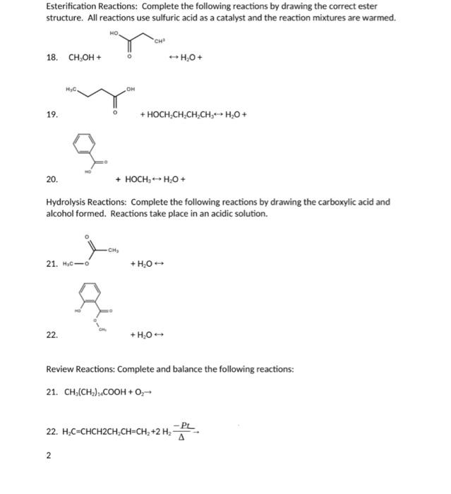 Solved Esterification Reactions: Complete the following | Chegg.com
