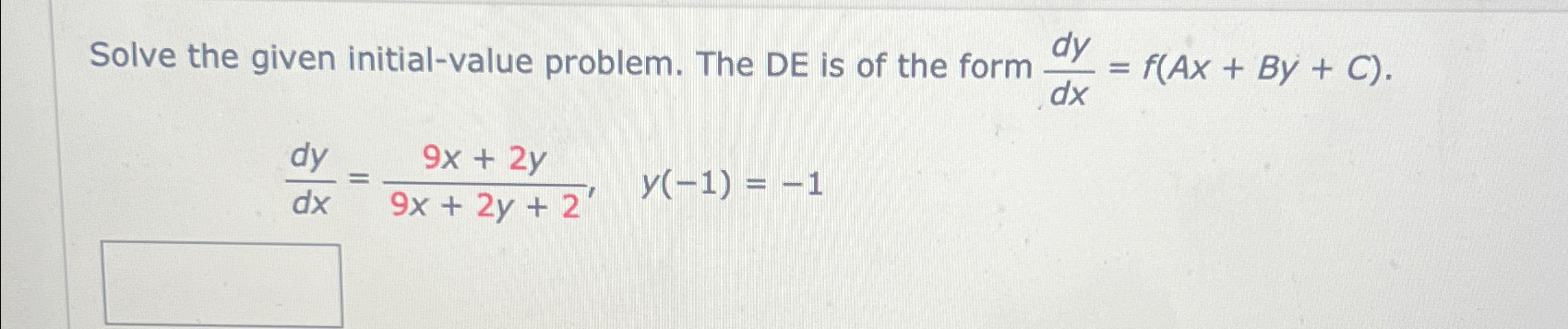 Solved Solve the given initial-value problem. The DE is of | Chegg.com